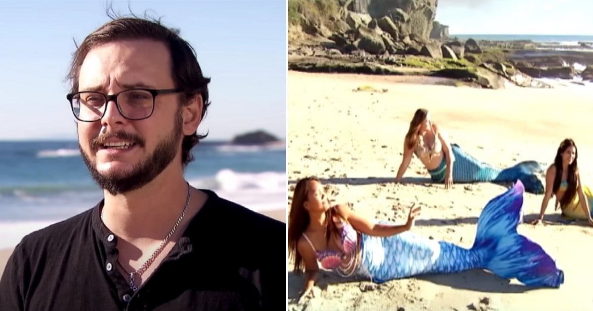 Man’s in danger of drowning when 3 beautiful mermaids rush in to rescue him
